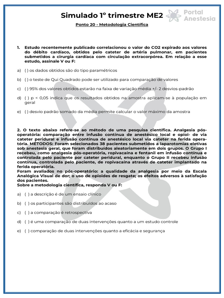 Simulado 1º Trimestre ME2 | PDF | Sistema cardiovascular | Medicina Clínica