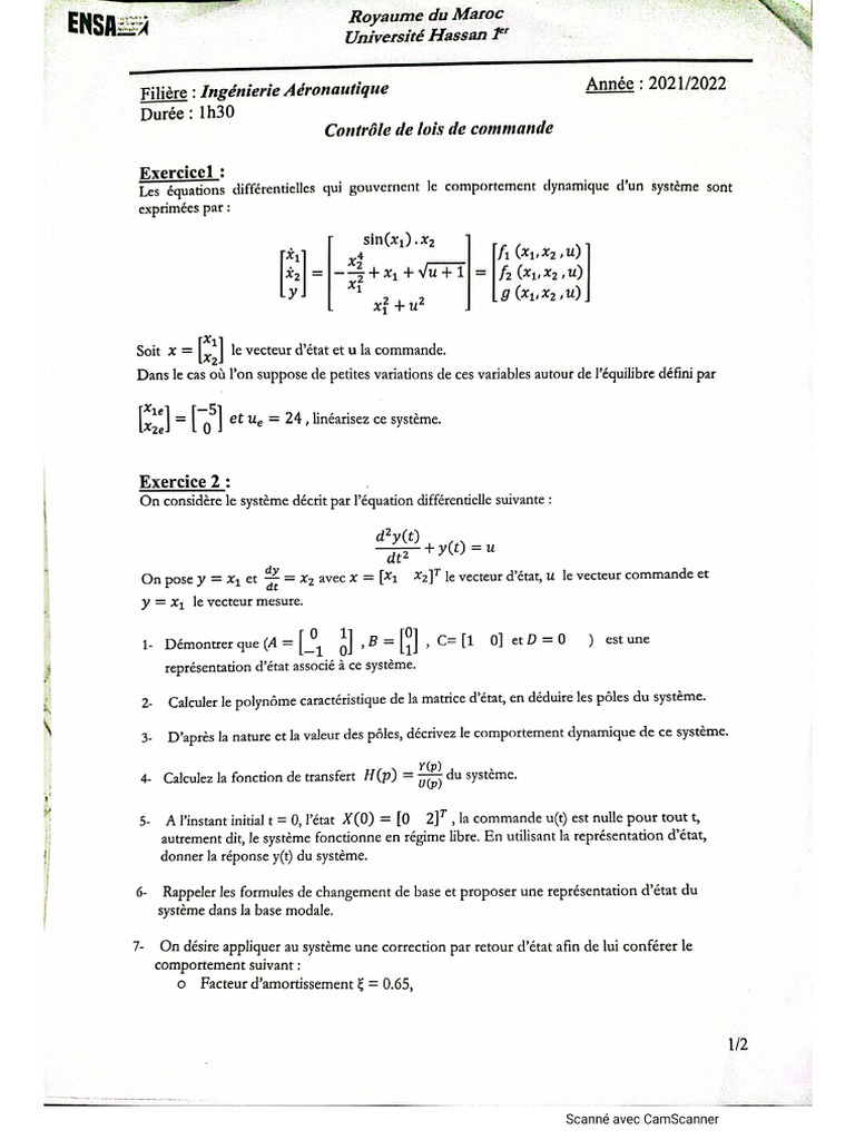Exam Lois de Commande V2 | PDF
