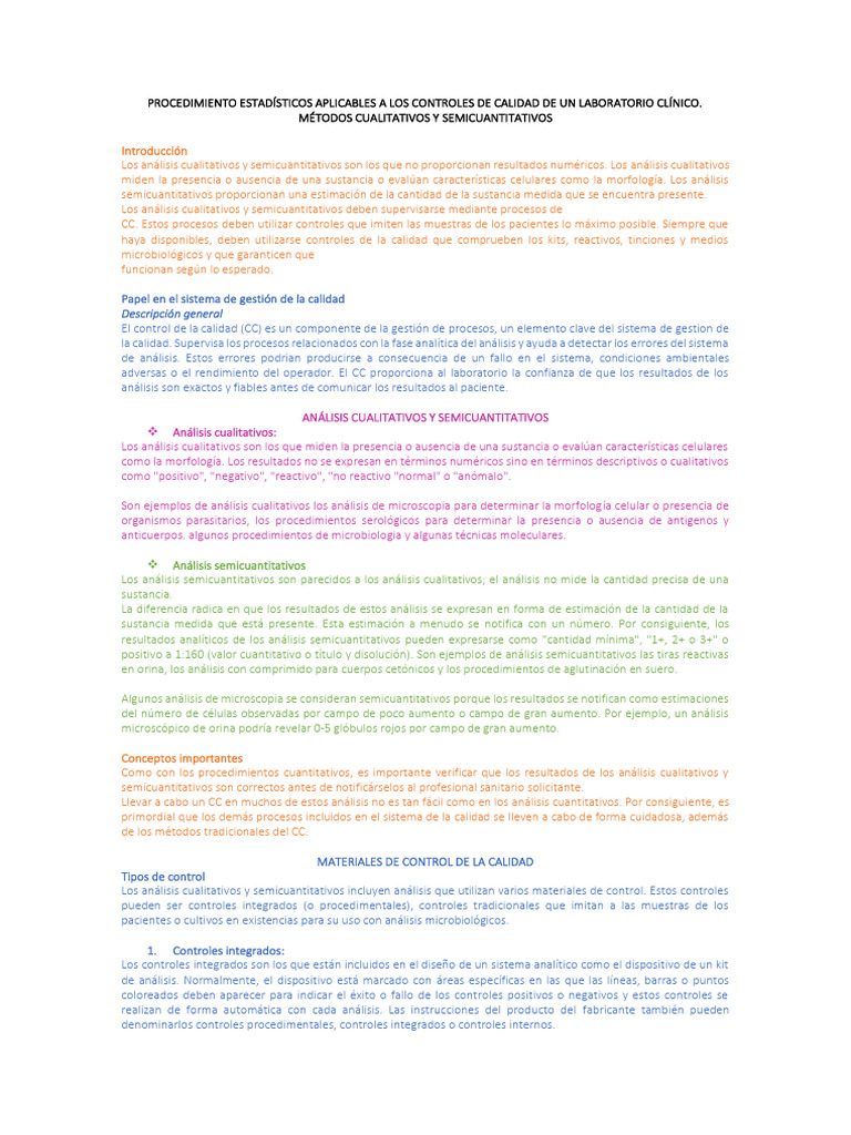 Controles de Calidad en Análisis Clínicos | PDF | Sensibilidad y ...