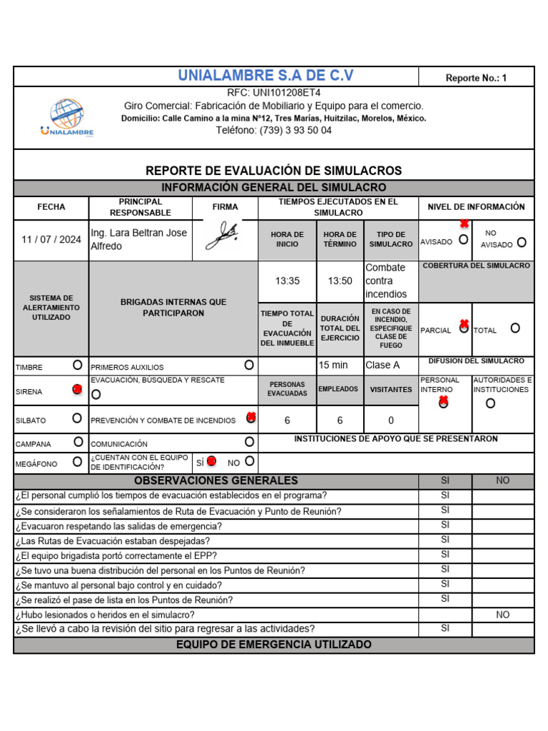 Reporte de evaluación de simulacro Jul24 | PDF