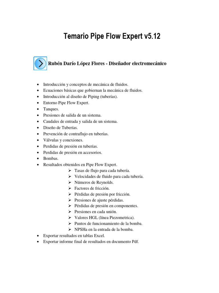 Temario de Pipe Flow Expert v5.12 | PDF | Tecnología