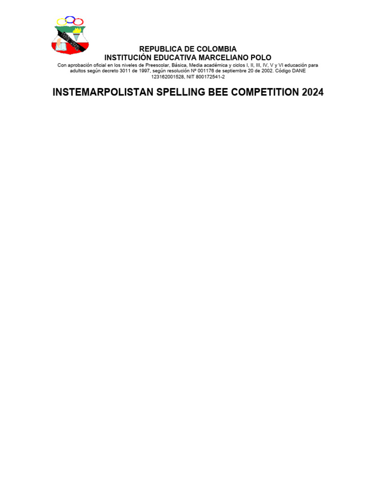 Concurso Spelling Bee 2024 | PDF | Enseñando | Aprendizaje