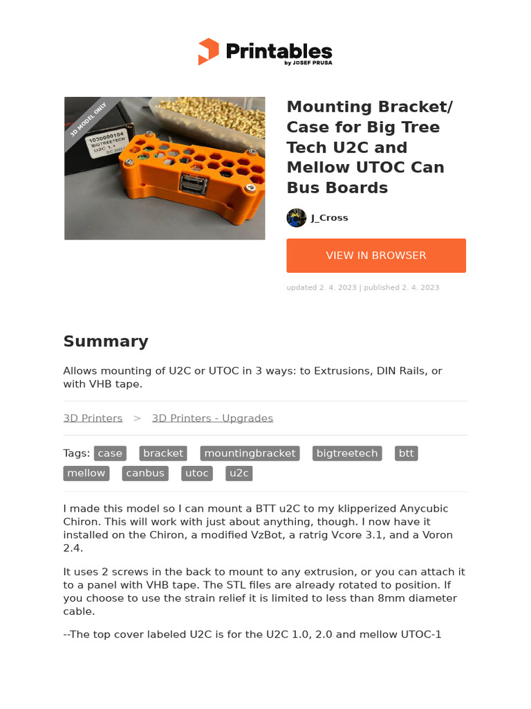 Mounting Bracketcase For Big Tree Tech U2c and Mellow Utoc Can Bus ...