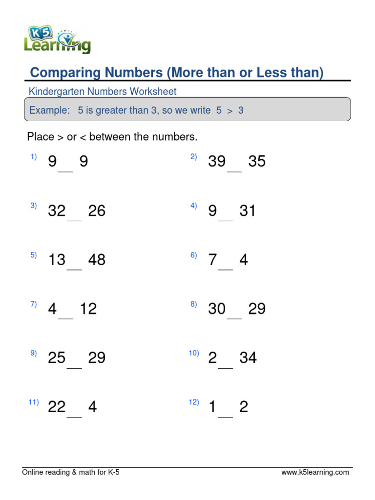 Kindergarten Comparing Numbers Worksheets | PDF | Teaching Methods ...
