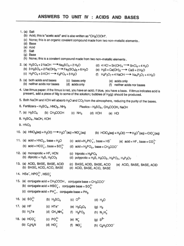 Acid and Base Answers | PDF