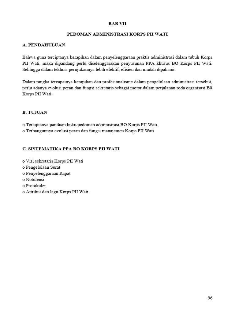 BAB VII (Pedoman Administrasi KORPS PII Wati) | PDF