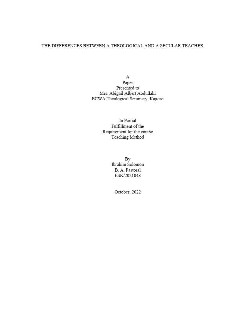 The Differences Between A Theological and A Secular Teacher - 063937 ...