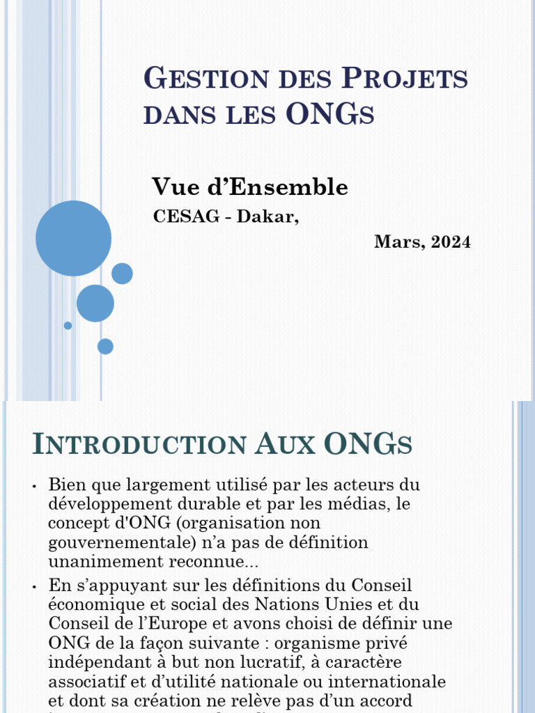 Gestion Des Projets ONGs | PDF | Planification | Direction