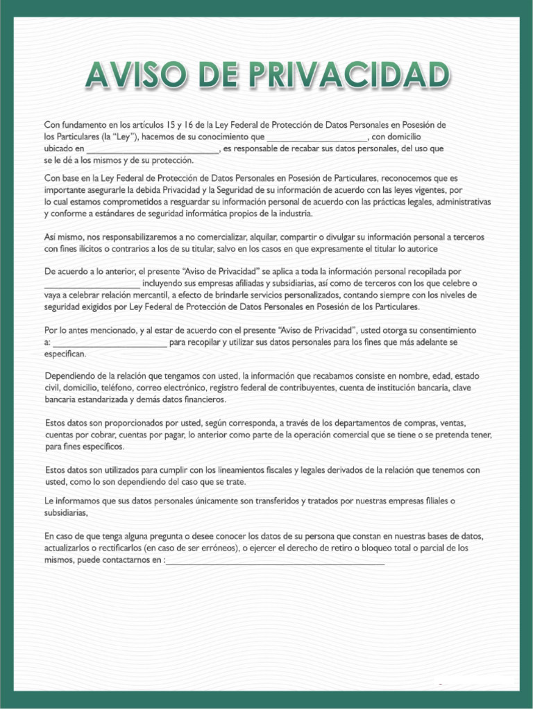 Aviso de Privacidad - Veterinaria | PDF