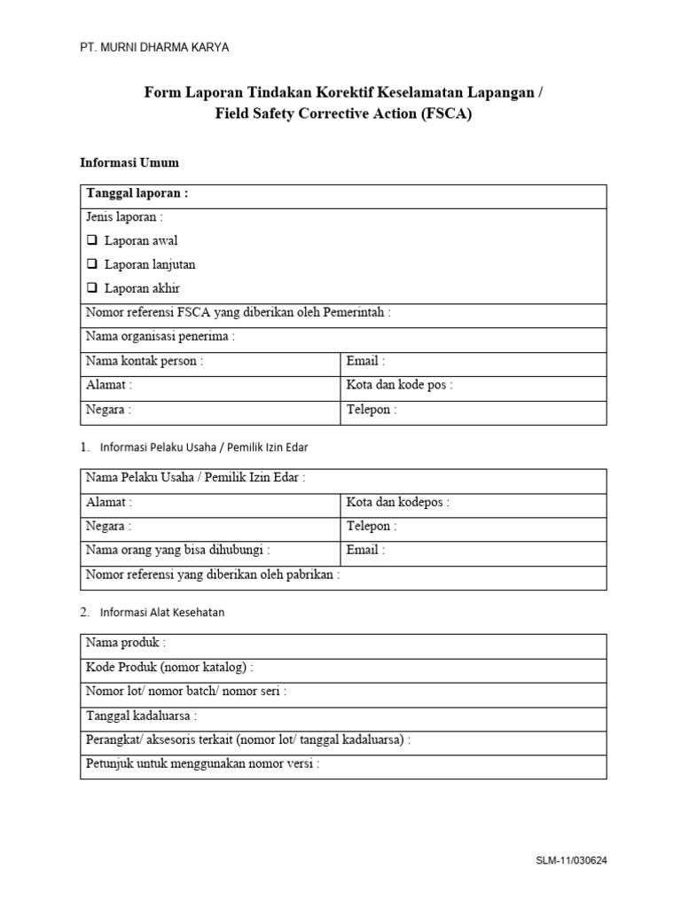 Contoh Form Laporan Tindakan Korektif Keselamatan Lapangan | PDF