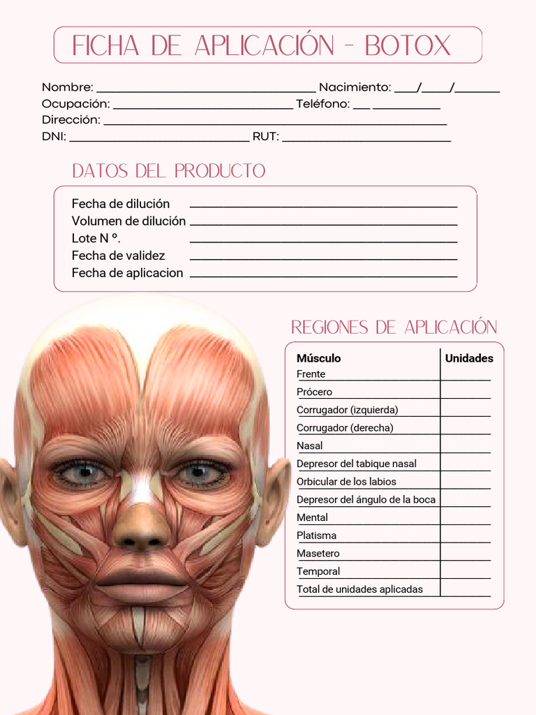 Ficha de Aplicación - Botox | PDF | Anatomía | Tejido suave