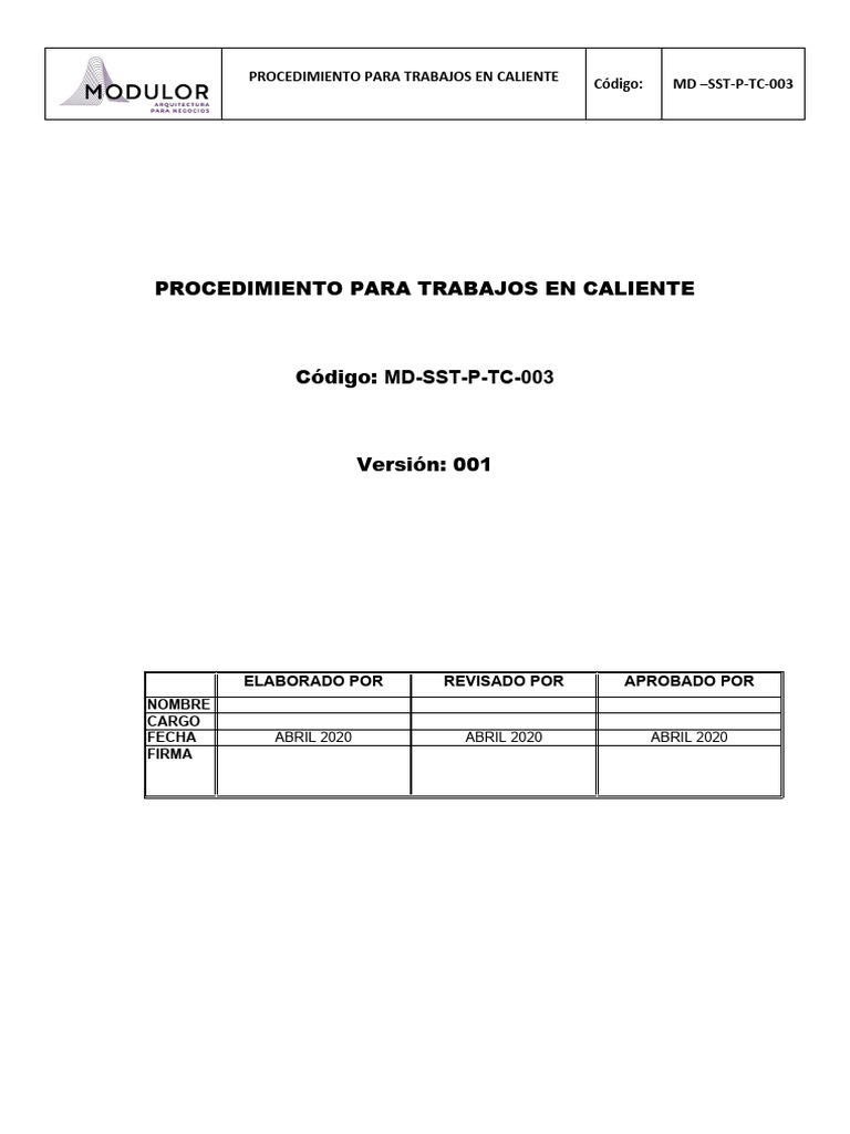 DM-SST-TC-003-PROCEDIMIENTO PARA TRABAJOS EN CALIENTE | PDF | Soldadura | Construcción