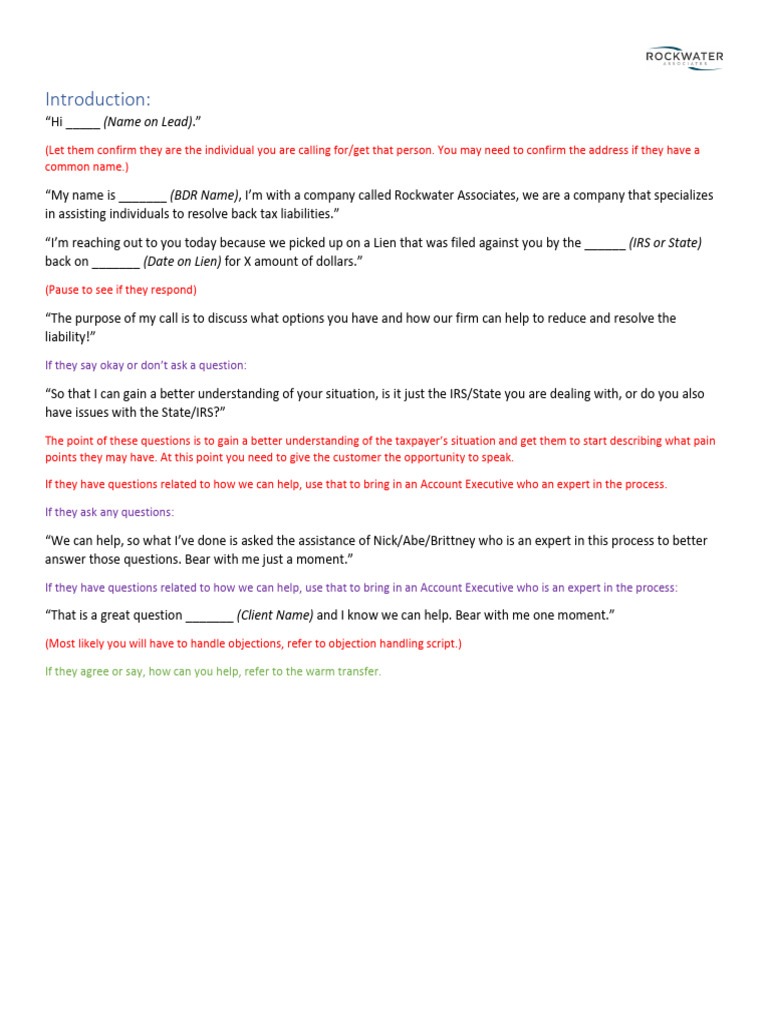 BDR Script - Individuals | PDF | Internal Revenue Service | United ...