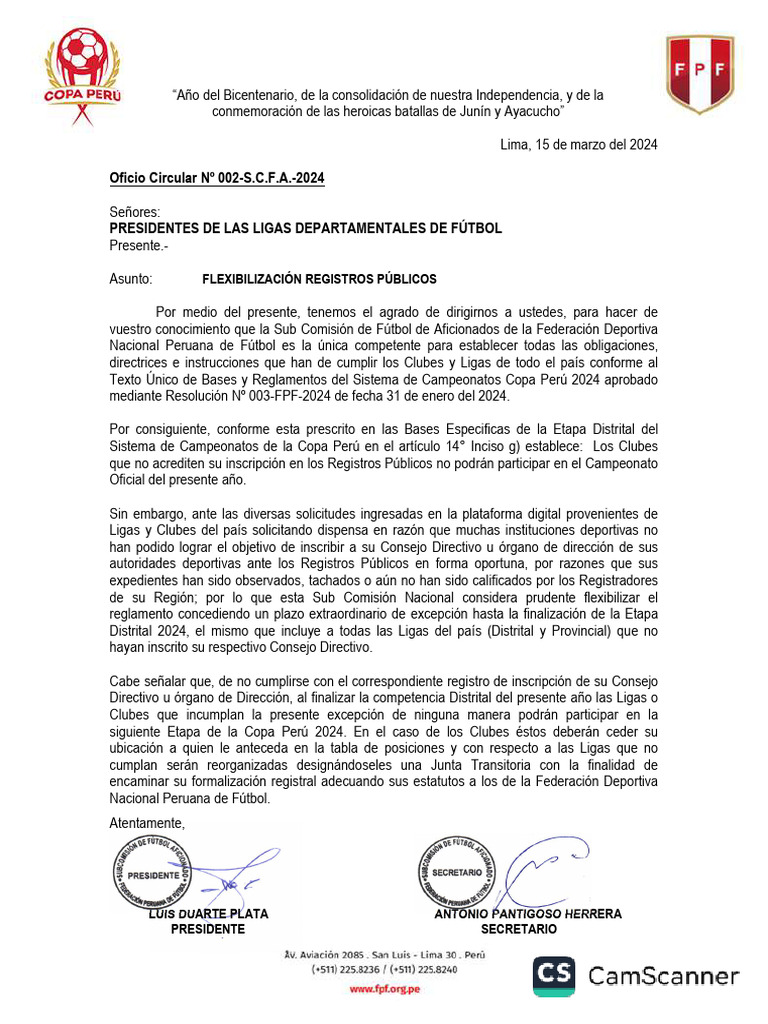 Oficio Circular N° 002-SCFA-2024 (2) | Descargar gratis PDF | Perú ...