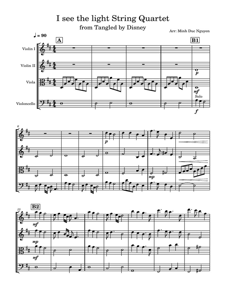 I See The Light String Quartet | PDF | Chamber Music | String Instruments
