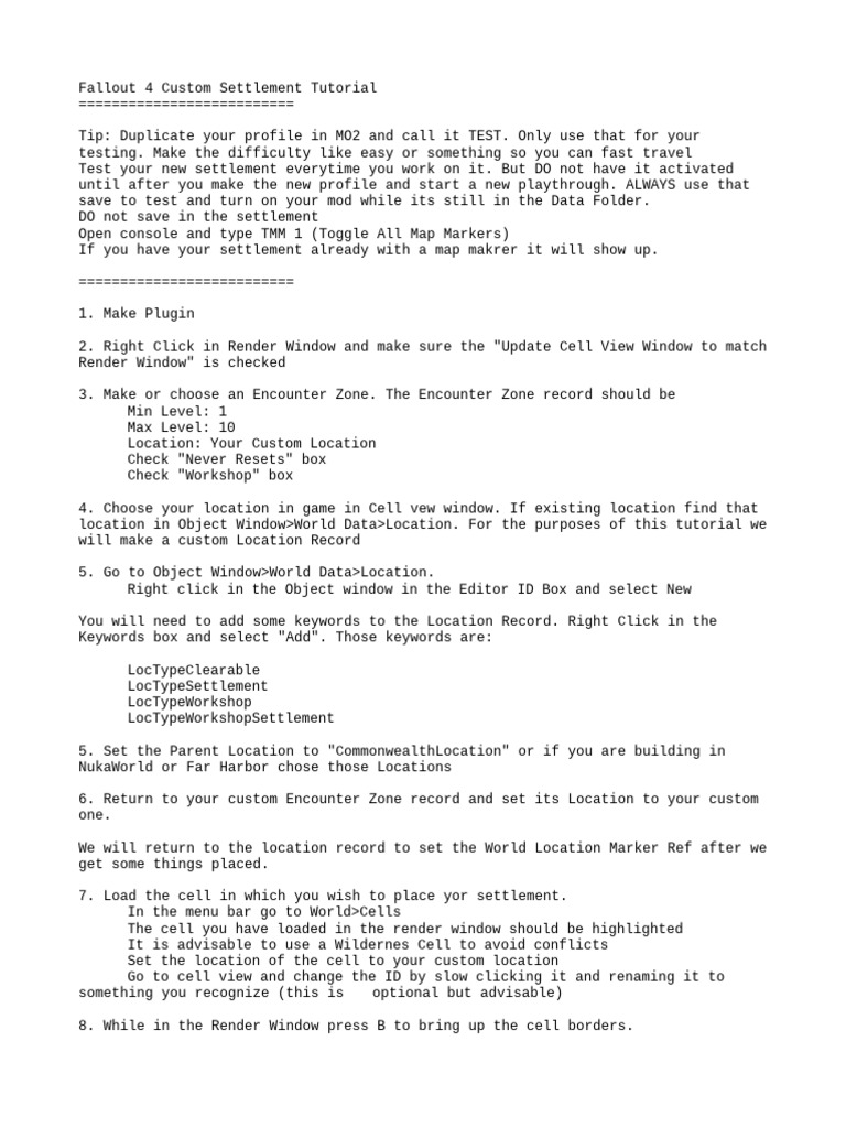 Fallout 4 Custom Settlement Tutorial | PDF | Parameter (Computer Programming) | Button (Computing)
