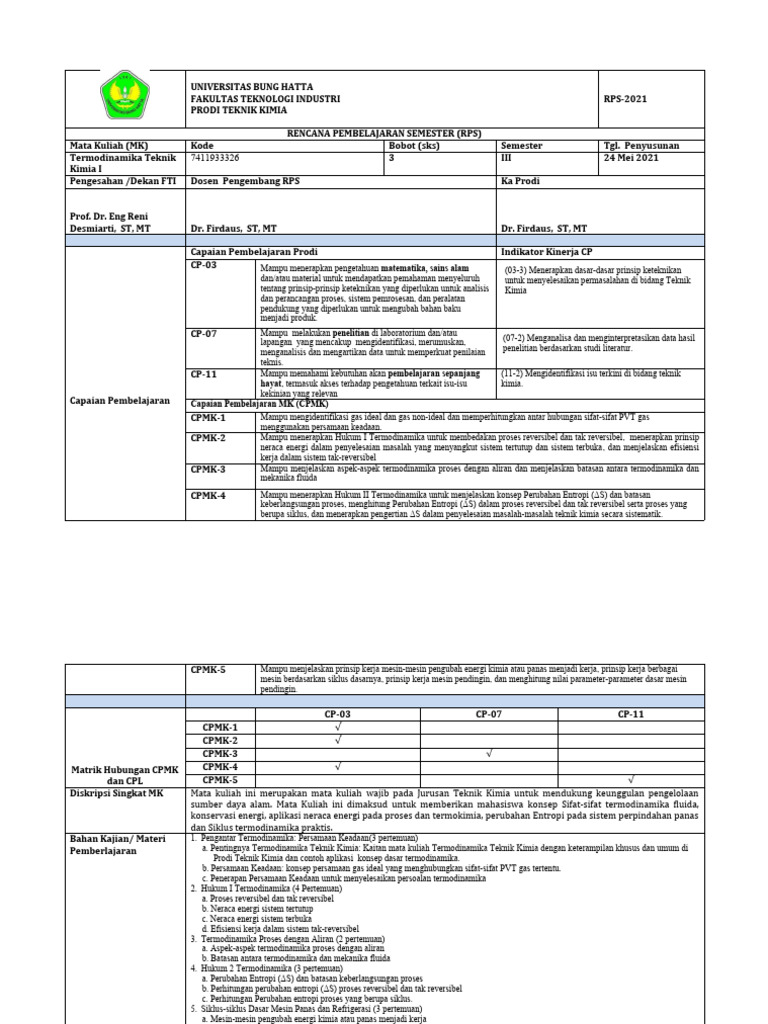 RPS Termodinamika TK I | PDF | Sains & Matematika | Komputer