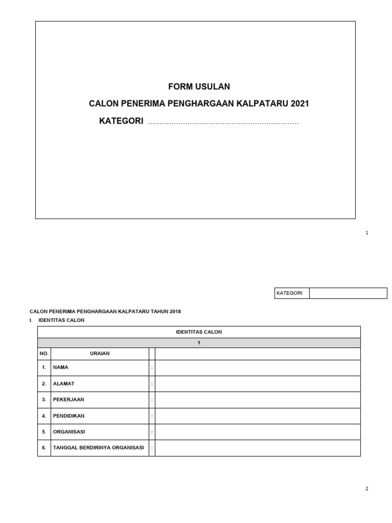 Form Usulan Kalpataru | PDF
