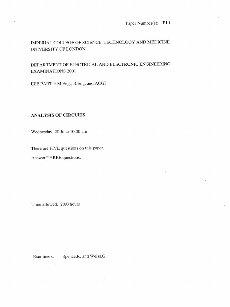 EE1 - 01 Analysis of Circuits - 2001 | PDF
