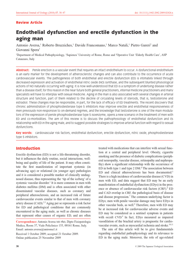 Aversa2009 Endothelial Dysfunction and Erectile Dysfunction in The ...