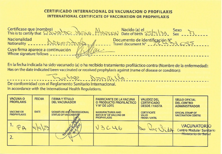 Cert Vac Fiebre Ama | PDF