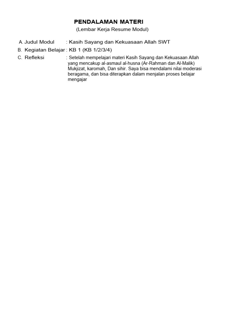 LK - Resume Modul Akidah Akhlak KB-1 Admiral | PDF