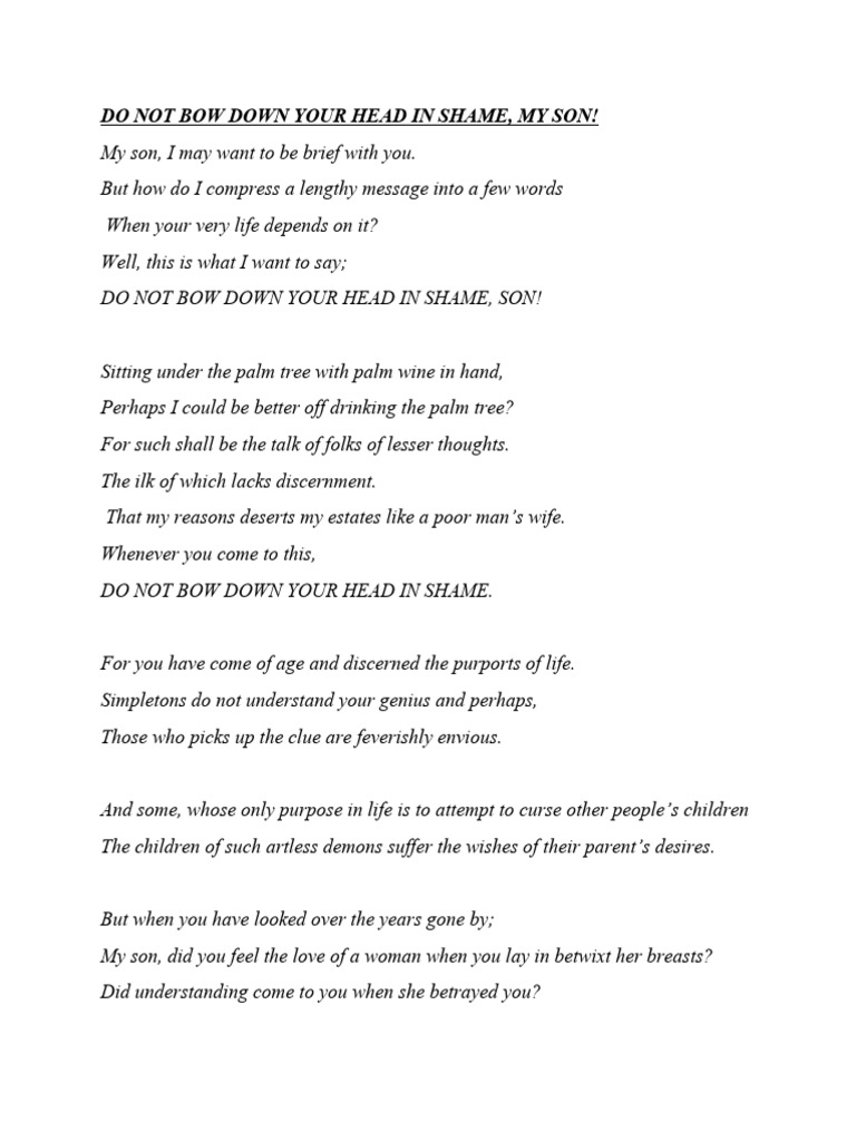 Do Not Bow Down Your Head in Shame | PDF