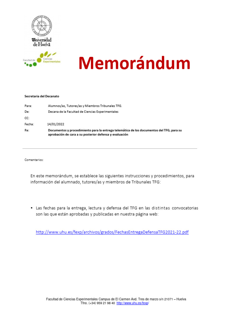 Memorándum Presentación de Documentos TFG | PDF | Zip (formato de ...