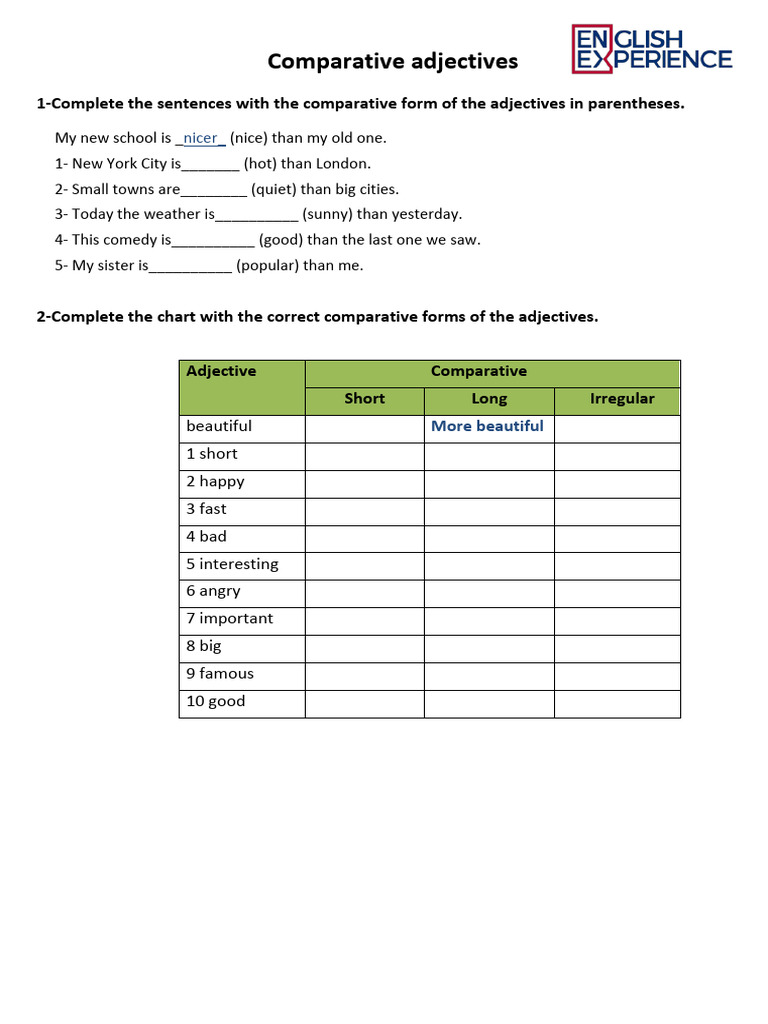 Comparative Adjectives Practice Guide | PDF | Language Arts & Discipline