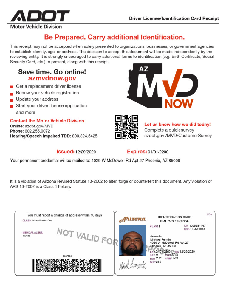 Arizona ID Receipt Guidelines | PDF | Identity Document | Driver's License