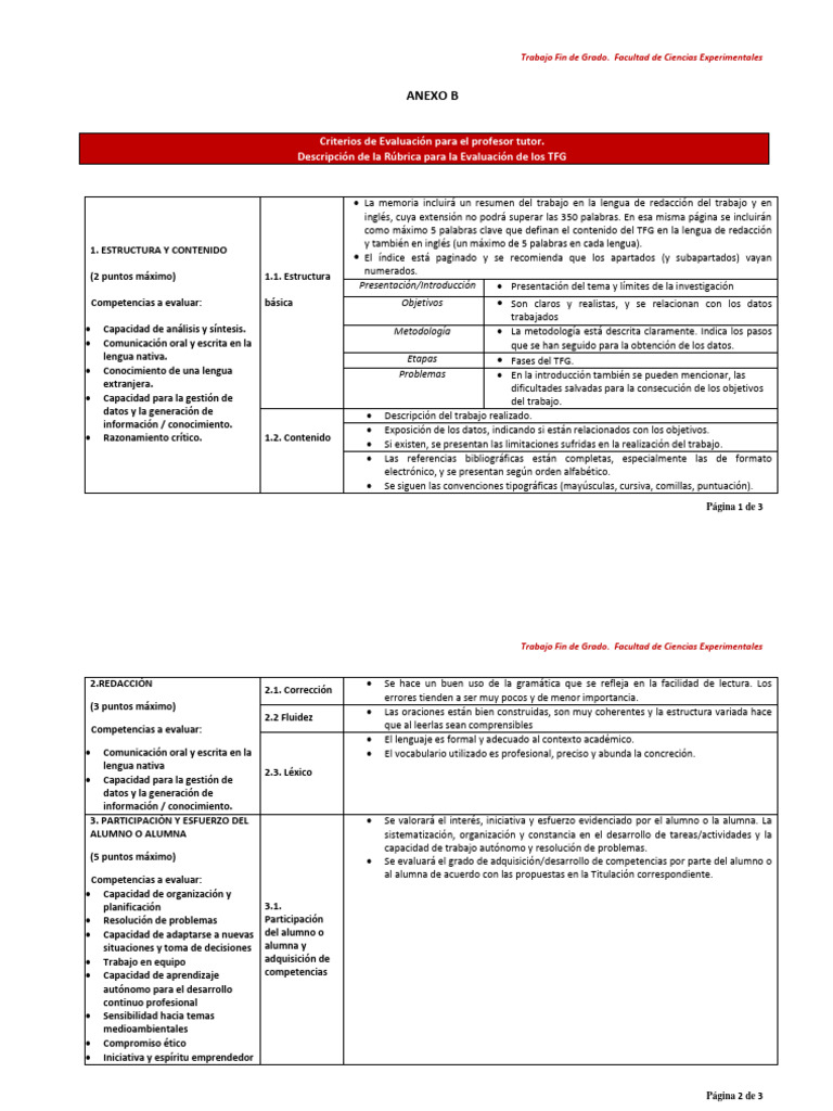 Anexo B - Criterios - Evaluacion - Profesor - Tutor | PDF | Evaluación | Léxico