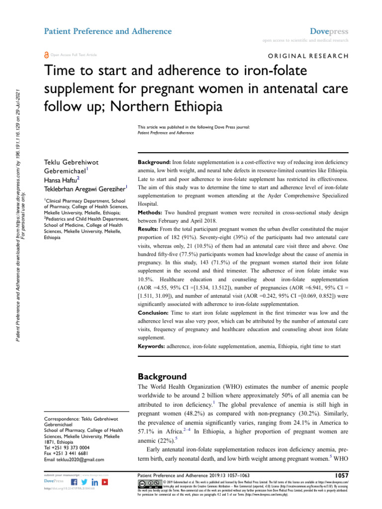 Time To Start and Adherence To Iron Folate Supplement For 1pr | PDF ...