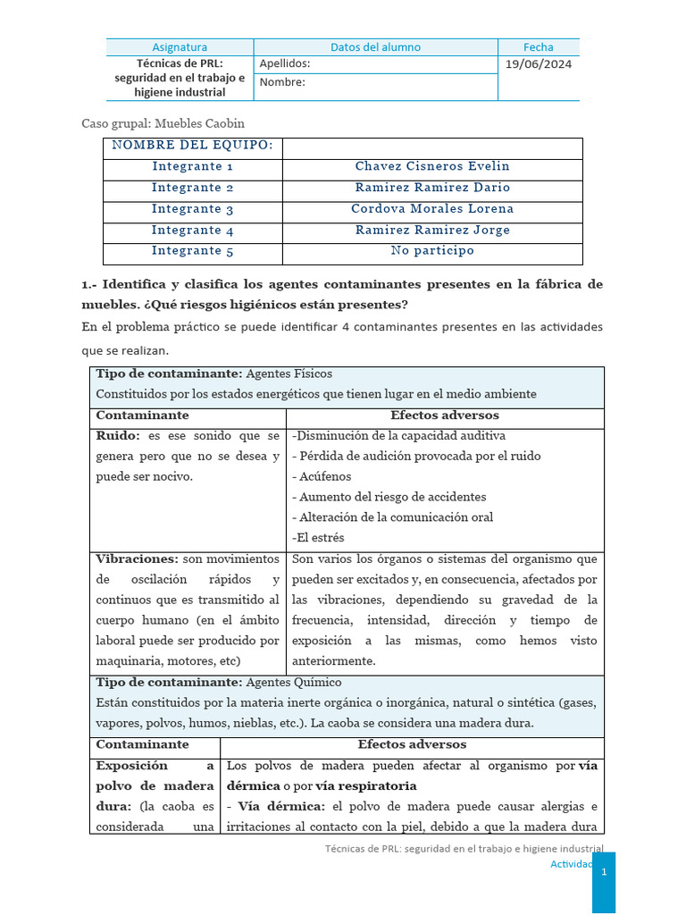 Evaluación de riesgos en Muebles Caobin | PDF | ruido | Concentración
