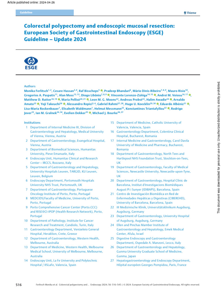 Colorectal Polypectomy and Endoscopic Mucosal Resection: European ...