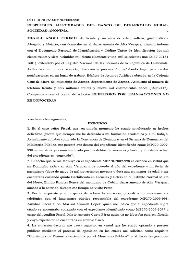 Solicitud de Reintegro Por Compras No Reconocidas, Banrural | PDF | Guatemala | Gobierno