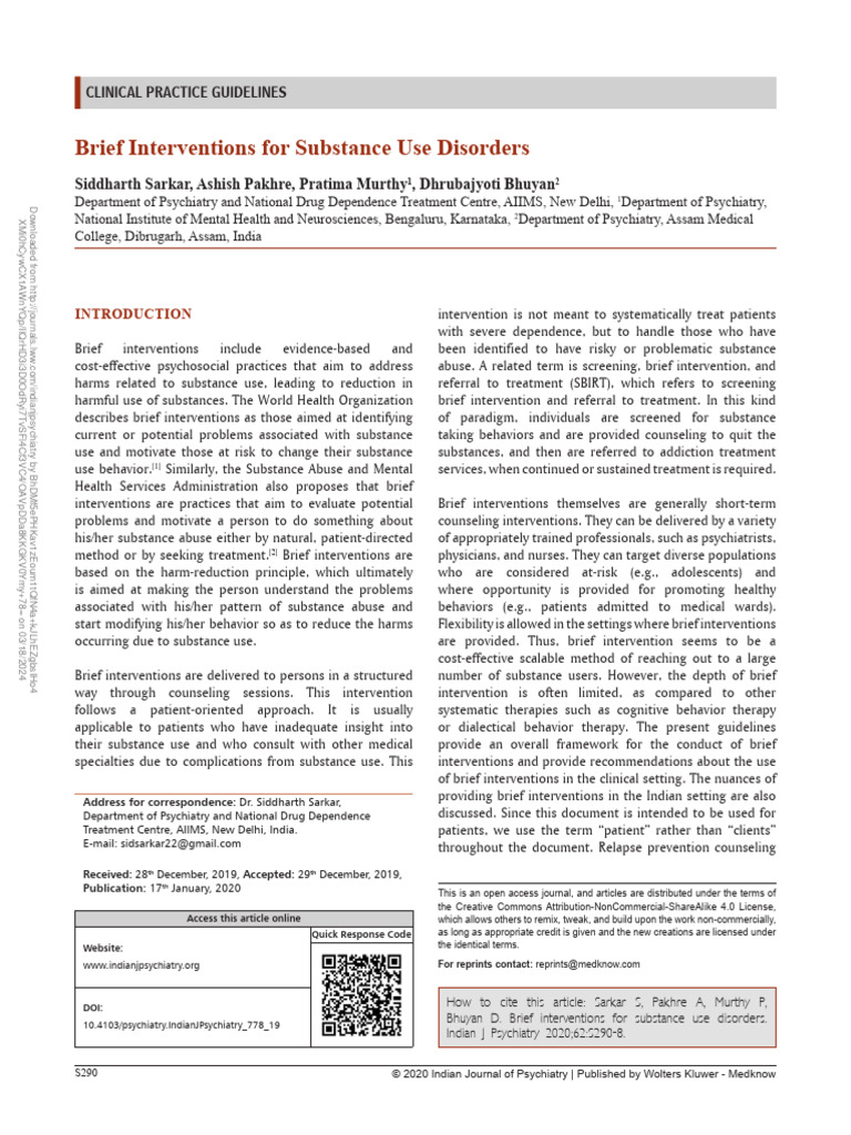 Brief Interventions for Substance Use | PDF | Substance Abuse ...