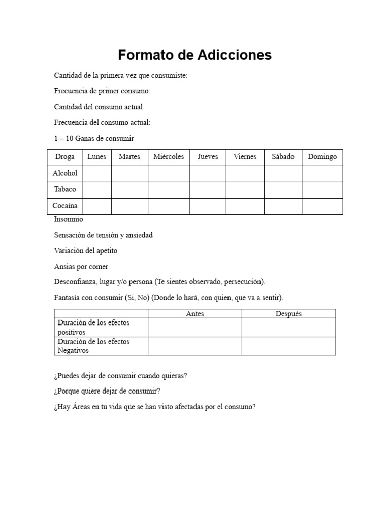 Formato de Adicciones | PDF