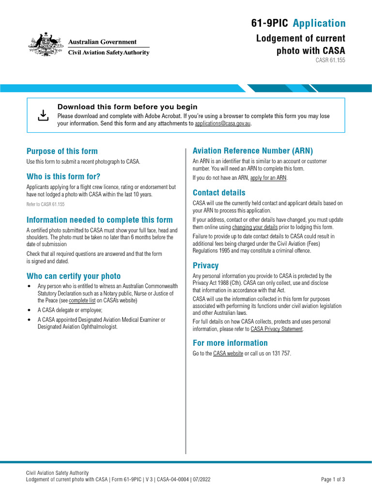 Lodgement Current Photo With Casa Form 61 9pic | PDF | Privacy
