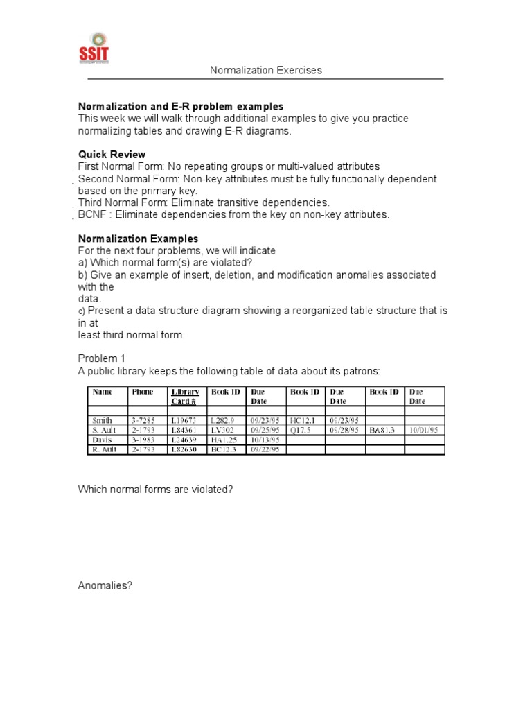 Er & Normalization Exercises | PDF | Information Technology | Information Science