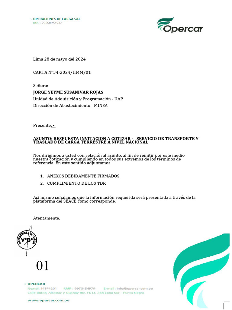 Declaración Jurada de Cumplimiento de TDR (1) ... | PDF