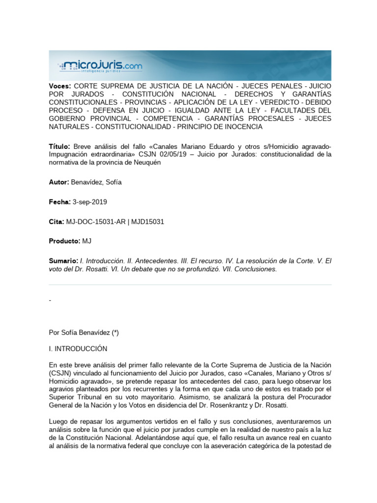 Breve Analisis Del Fallo Canales Mariano | PDF | Debido al proceso ... Breve Analisis Del Fallo Canales Mariano | PDF | Debido al proceso ...