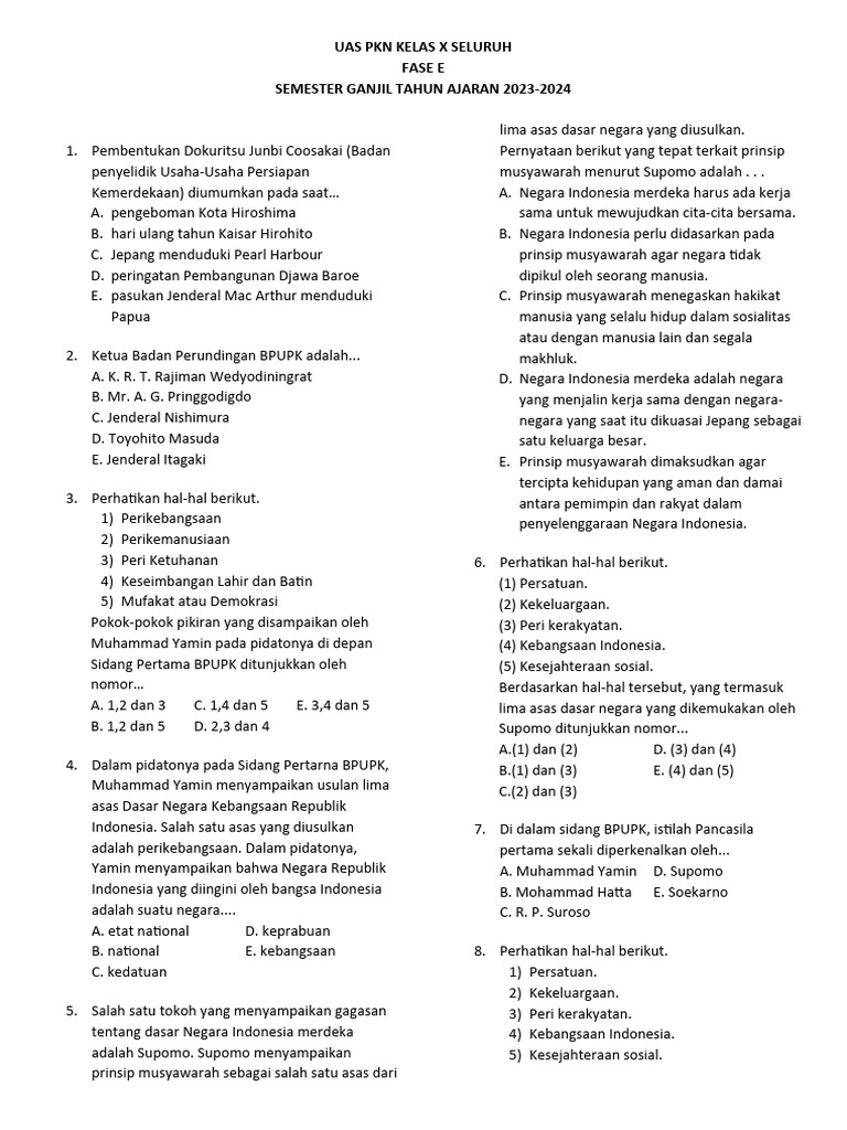 Soal UAS PKN Kelas X Semester Ganjil 2023 | PDF | Politik | Ilmu Sosial