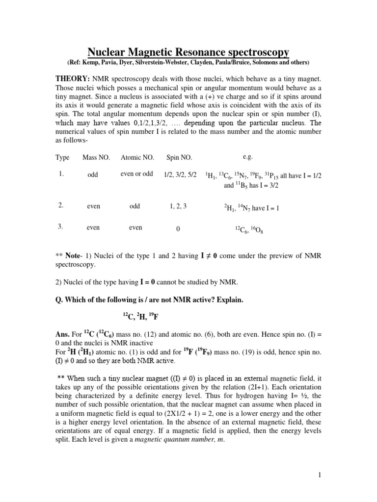 NMR Spectroscopy Basics & Theory | PDF | Relaxation (Nmr) | Proton Nuclear Magnetic Resonance