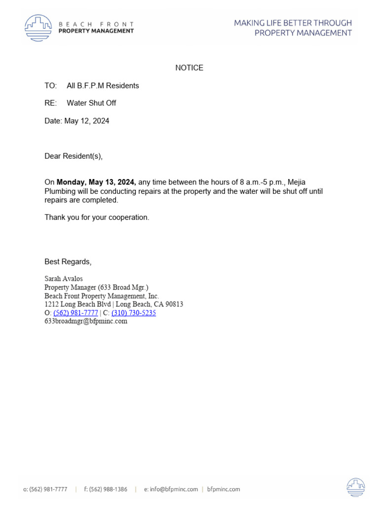 Water Shut Off Notice for Residents | PDF | Technology & Engineering