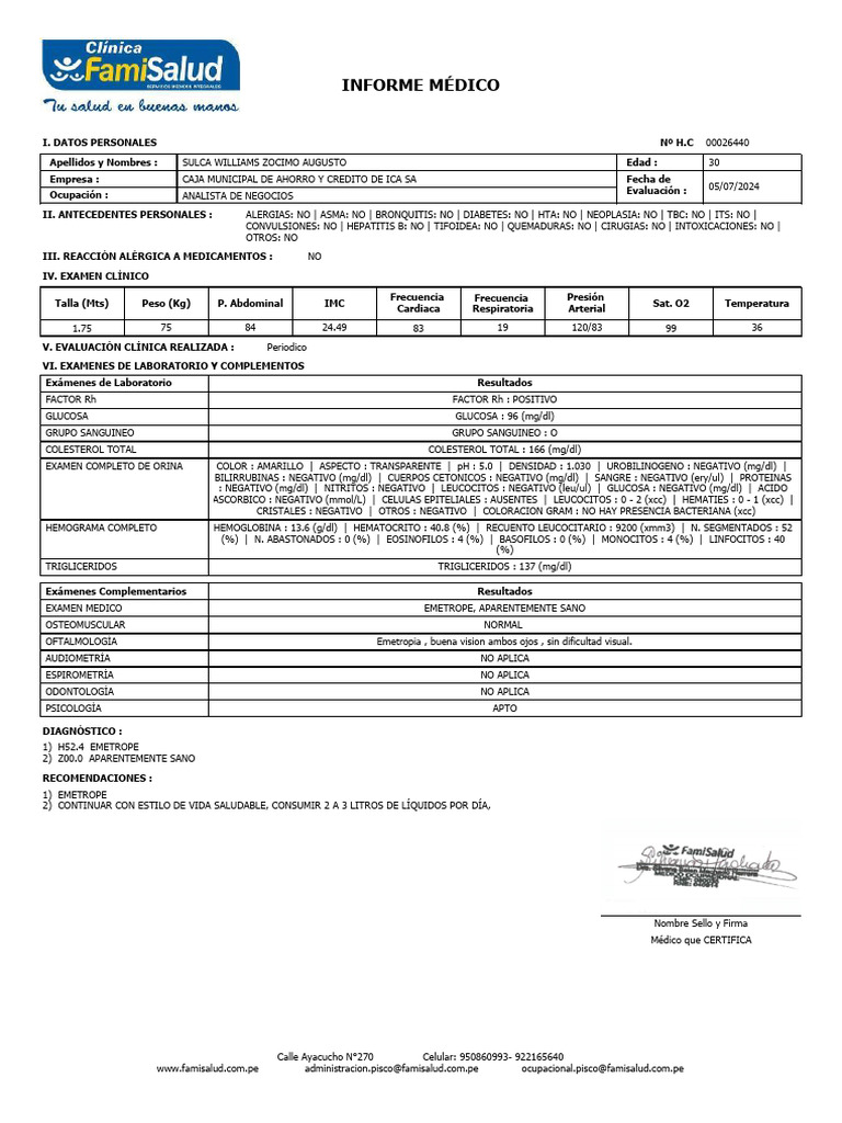 Sulca Williams, Zocimo Augusto - Informe | PDF | Causas de la muerte ...