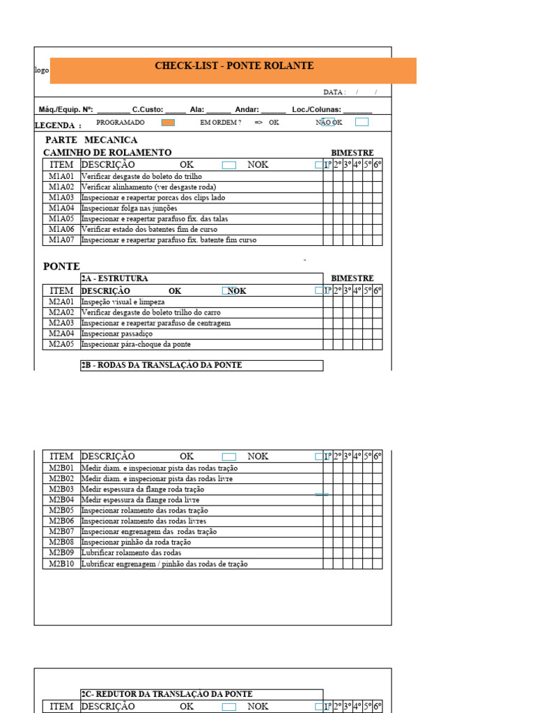 Checklist - Ponte Rolante | PDF | Engrenagem | Vestir-se