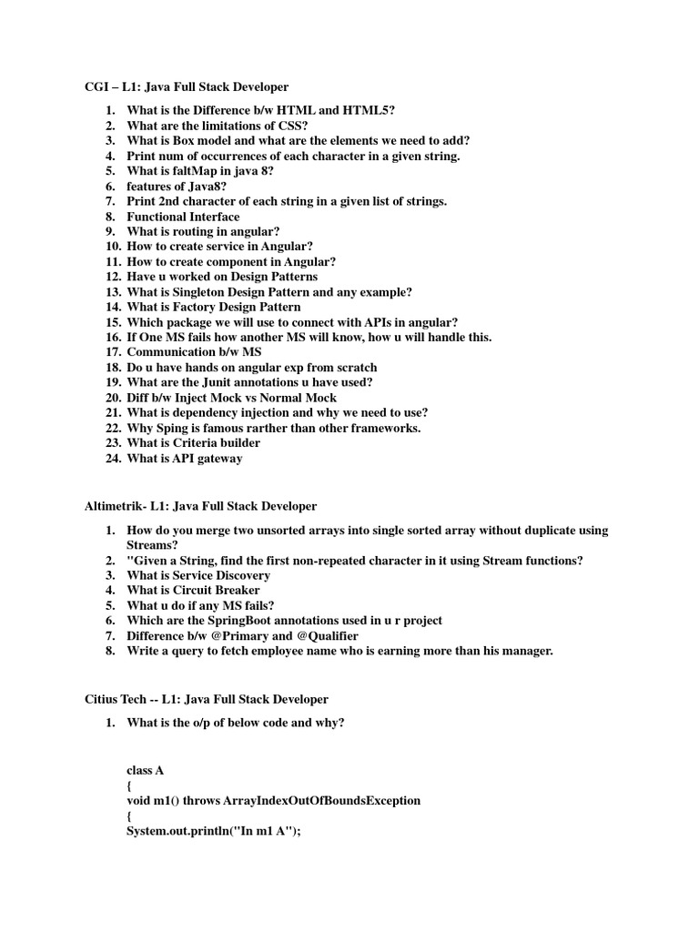 Java Interview | PDF | Method (Computer Programming) | Computer Programming Java Interview | PDF | Method (Computer Programming) | Computer Programming
