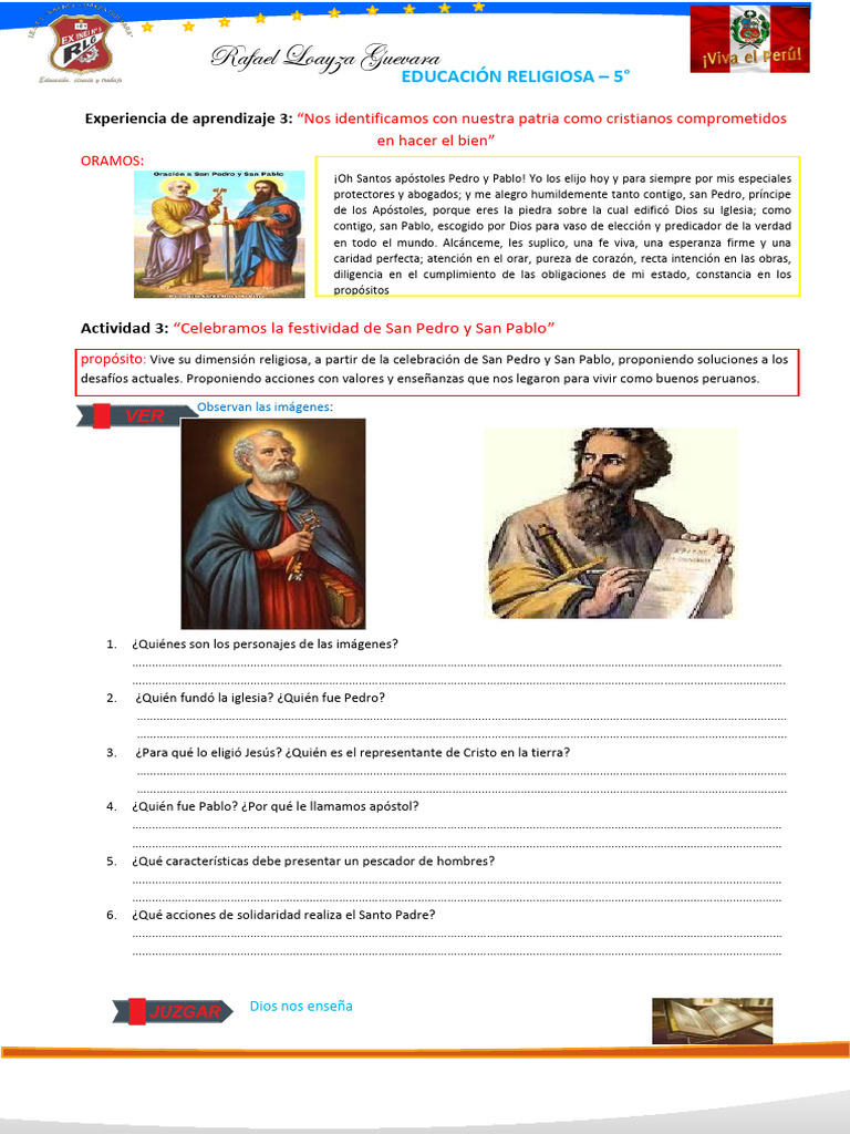 FICHA DE SAN PEDRO Y SAN PABLO 5°2024 | Descargar gratis PDF | San Pedro | Pablo el apóstol
