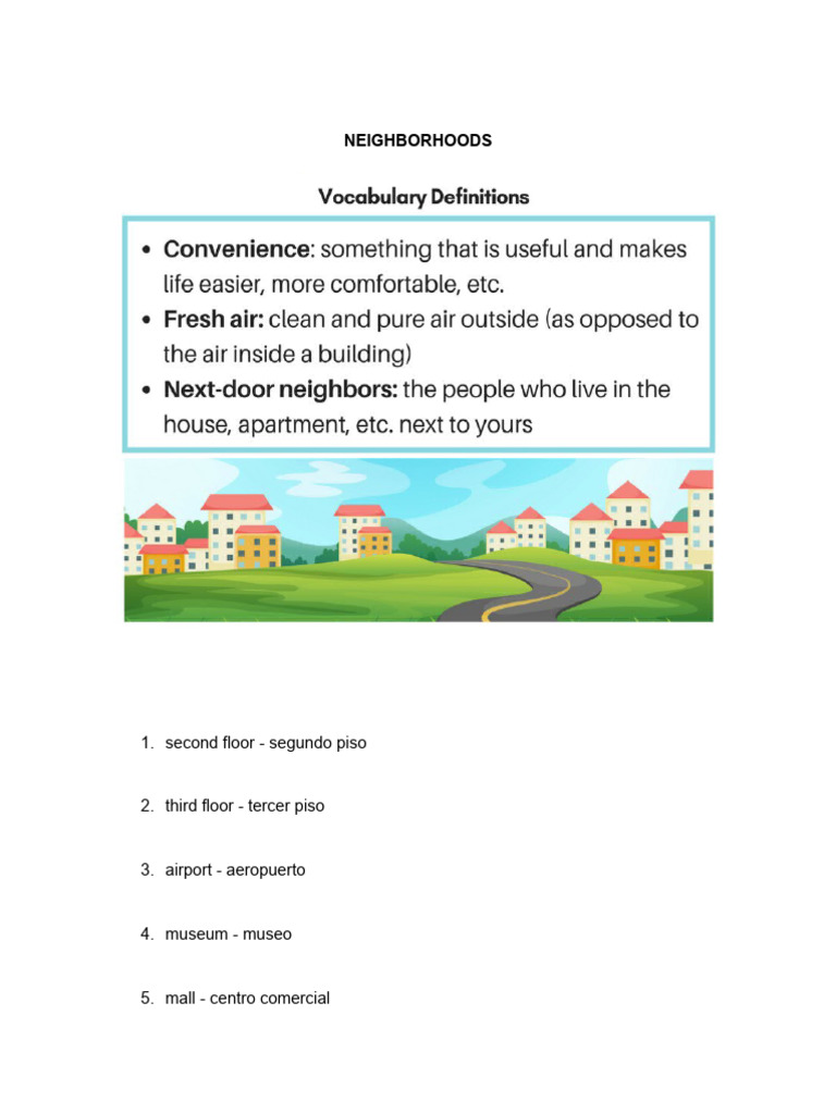 Vocabulario Neighborhoods | PDF | Edificios y estructuras