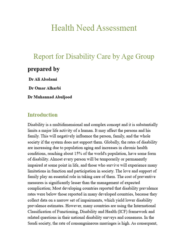 Health Need Assessment | PDF | Disability | Saudi Arabia